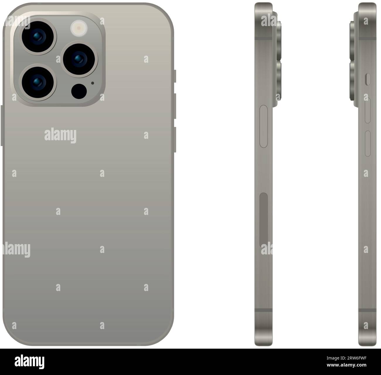 New natural TITANIUM smartphone model 15 PRO, mockup template on white ...