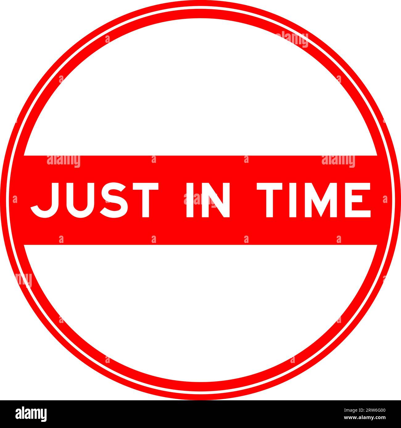 Red color round seal sticker in word just in time on white background ...