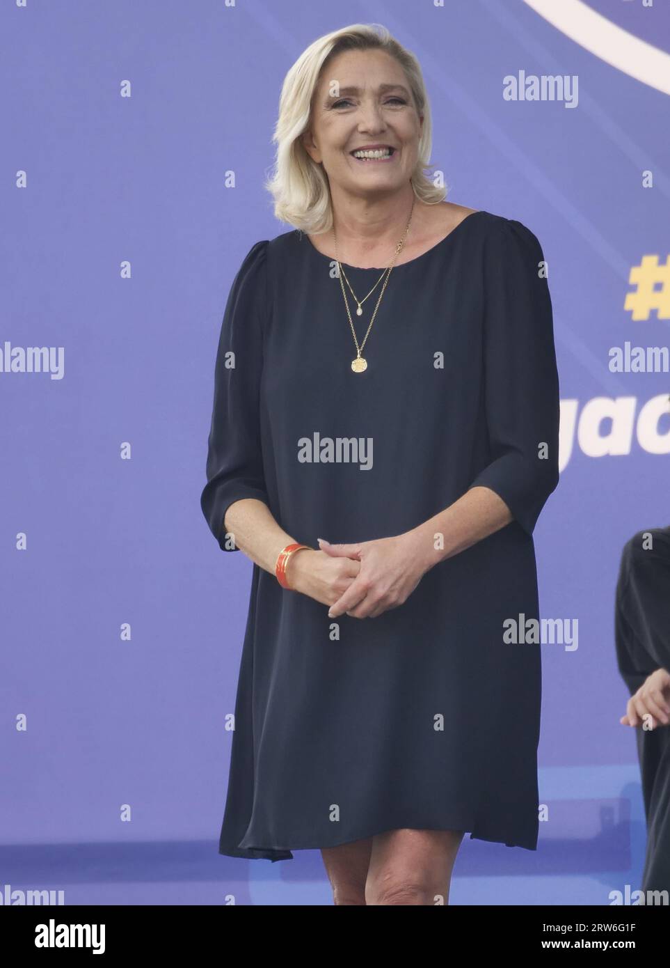 Marine Le Pen leader of the Rassemblement National of France, guest of ...