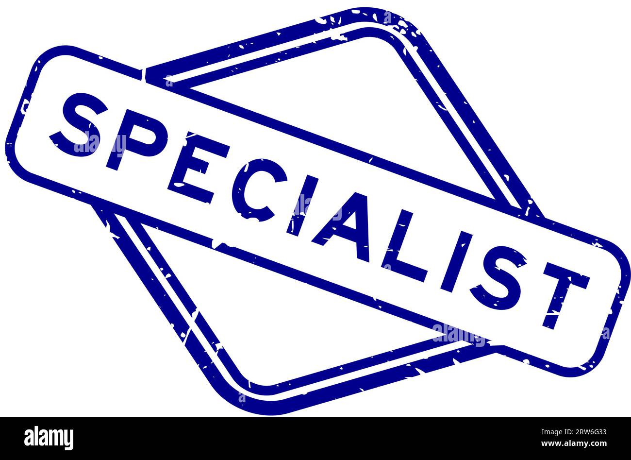 Grunge blue specialist word rubber seal stamp on white background Stock ...