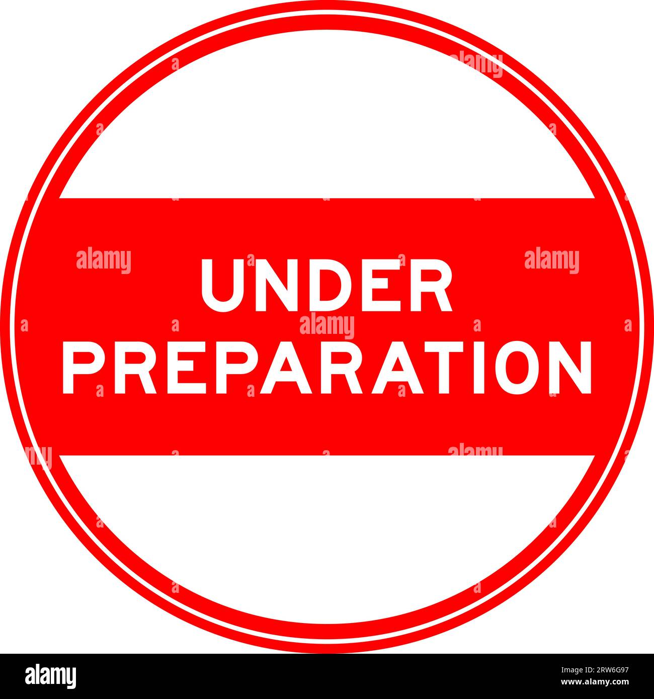 Red color round seal sticker in word under preparation on white ...