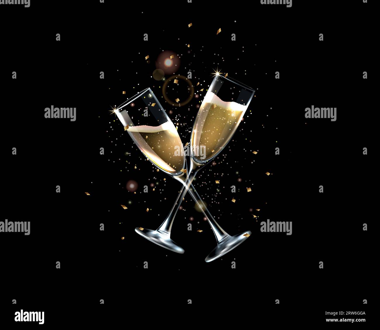 Wine glass. Congratulatory toast, gold champagne drink isolated on ...