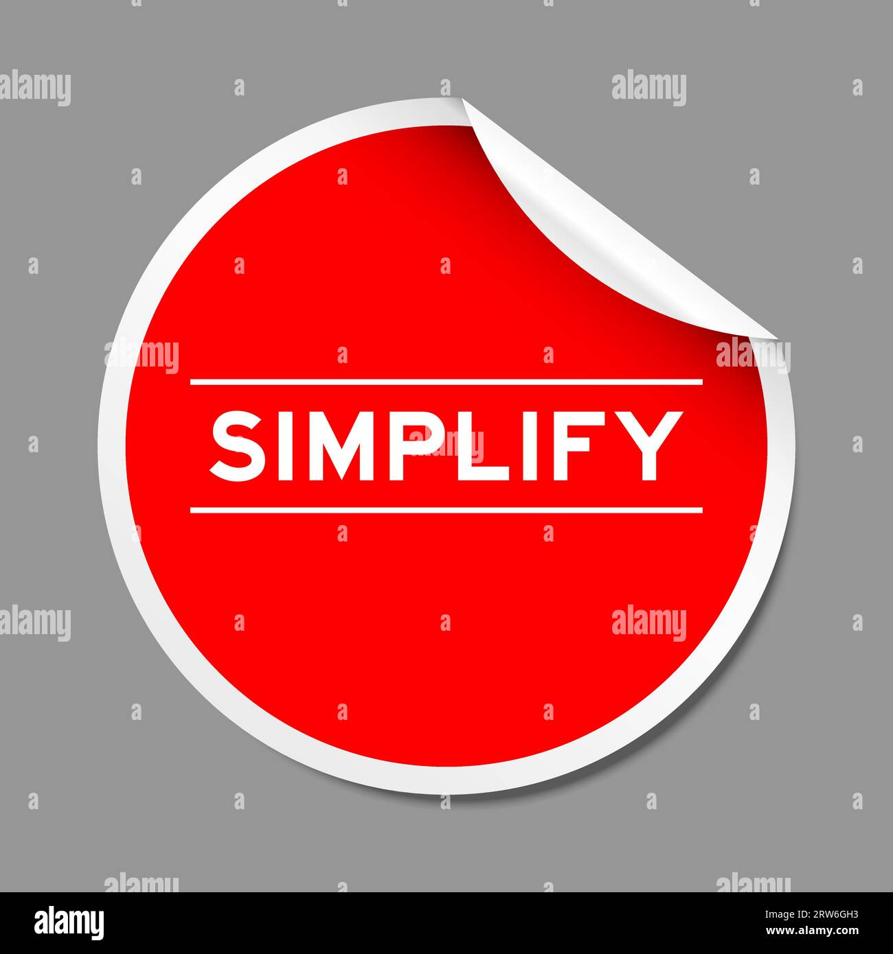 Red color peel sticker label with word simplify on gray background ...