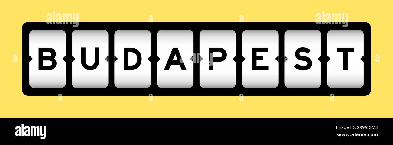 Black color in word budapest on slot banner with yellow color ...