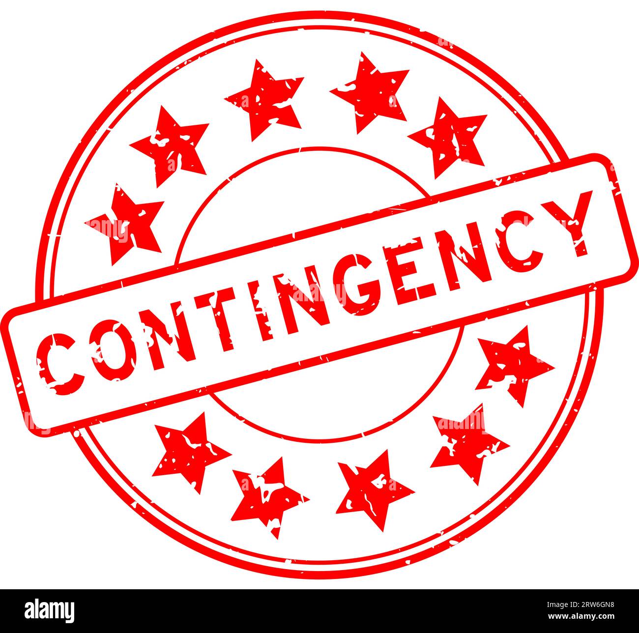 Grunge red contingency word with star icon round rubber seal stamp on white background Stock ...