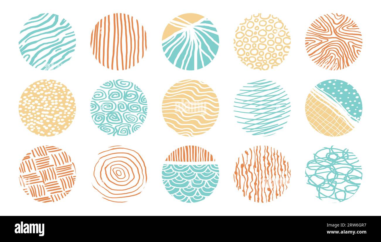 Abstract patterns. Round line texture, modern doodle art, contemporary ...
