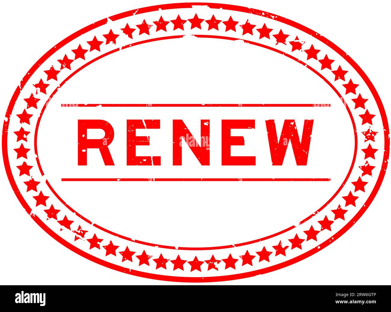 Grunge red renew word oval rubber seal stamp on white background Stock ...