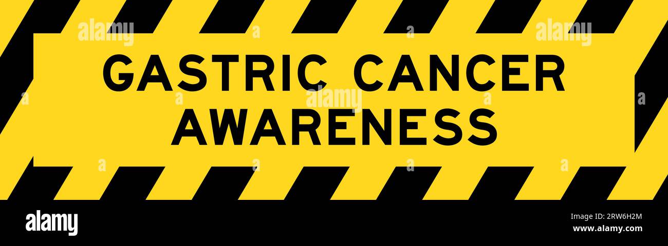 Yellow and black color with line striped label banner with word gastric ...