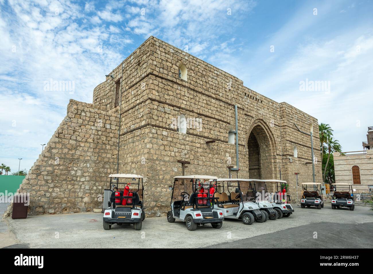 Stone arch of ancient Jeddah Old Gate on the street of Al-Balad, Jeddah ...
