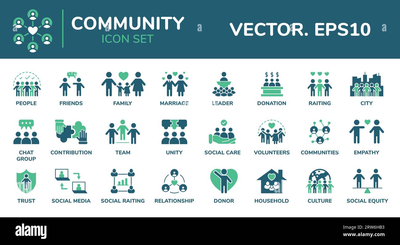 Community icons. People support. Inclusion and equity. Social care ...