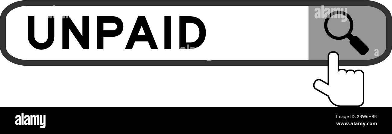 Search banner in word unpaid with hand over magnifier icon on white ...