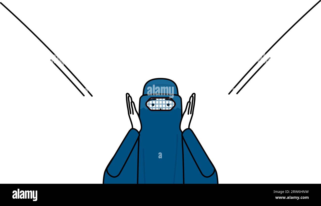 Muslim woman in burqa calling out with her hand over her mouth, Vector ...