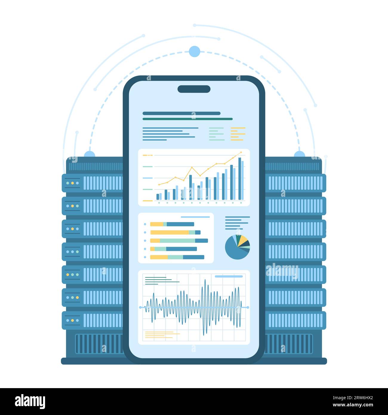 Business Data Monitoring With Mobile App Vector Illustration Cartoon