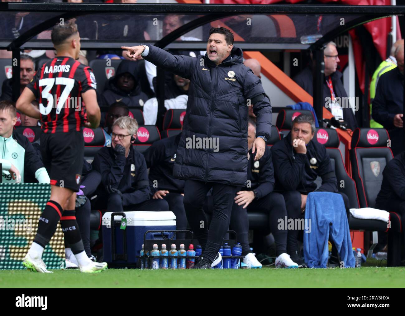 Chelsea manager Mauricio Pochettino gestures on the touchline during ...