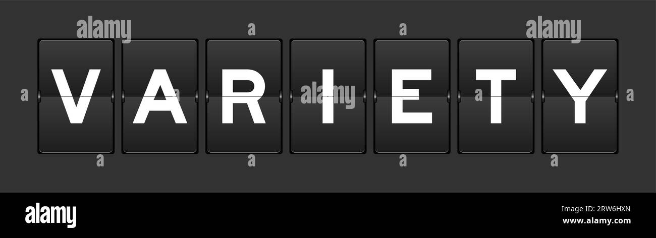 Black color analog flip board with word variety on gray background ...