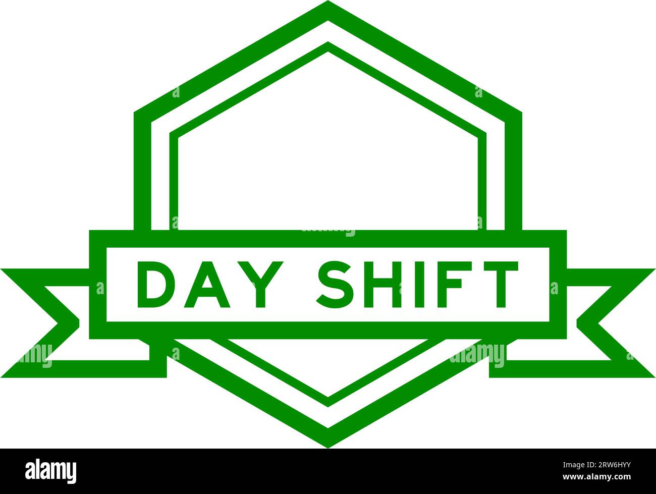Vintage green color hexagon label banner with word day shift on white ...