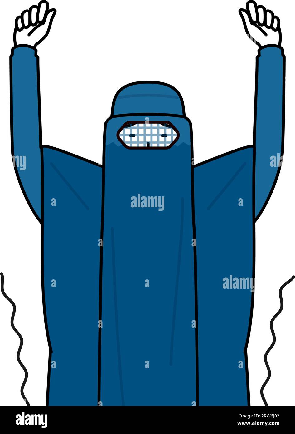 Muslim woman in burqa stretching and standing tall, Vector Illustration ...