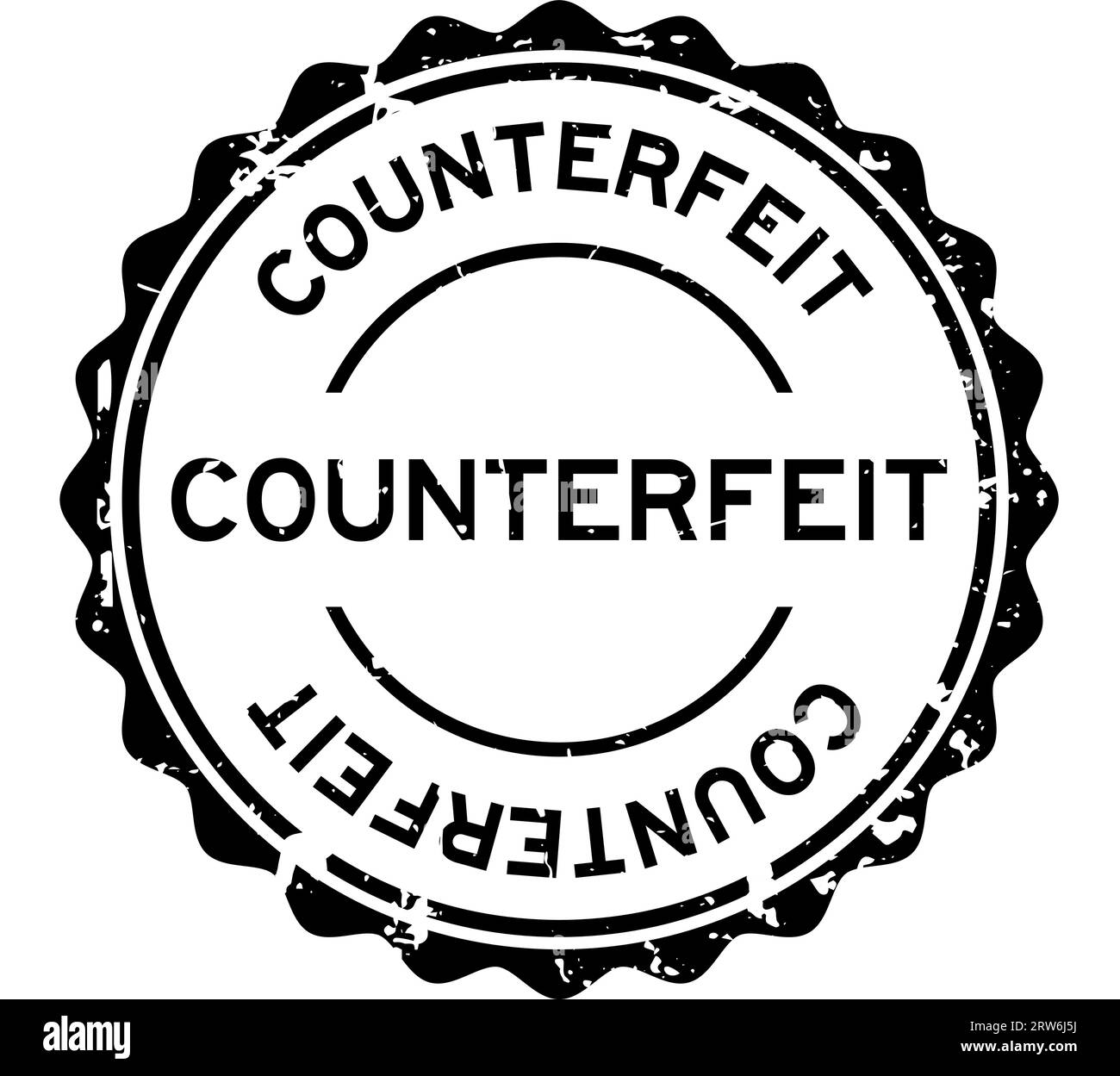 Grunge black counterfeit word round rubber seal stamp on white ...