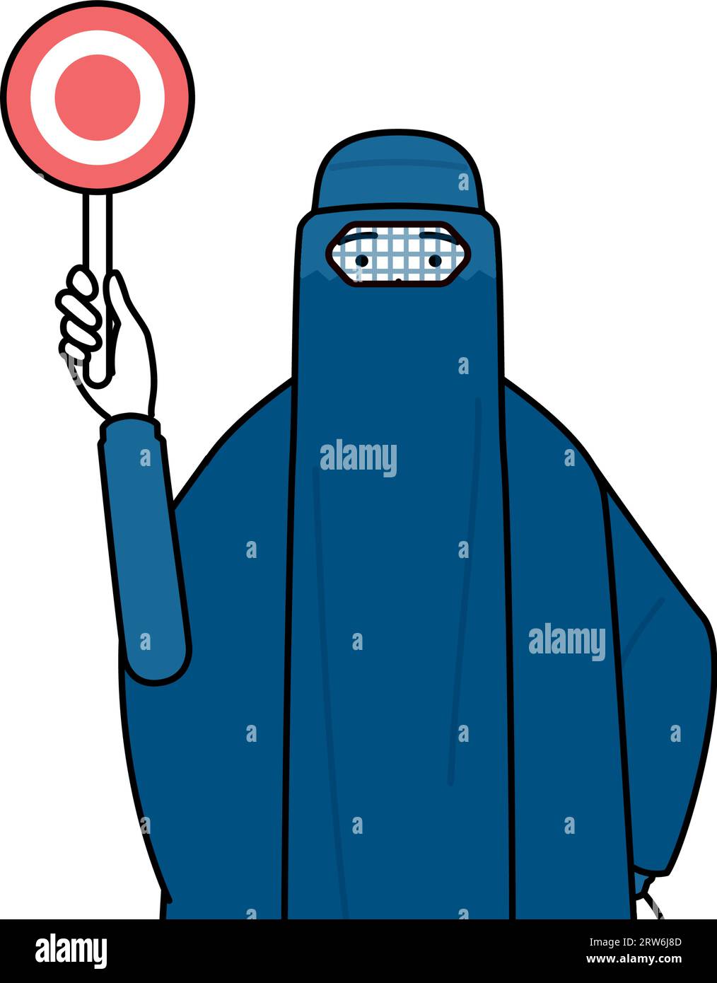 Muslim woman in burqa holding a maru placard that shows the correct ...