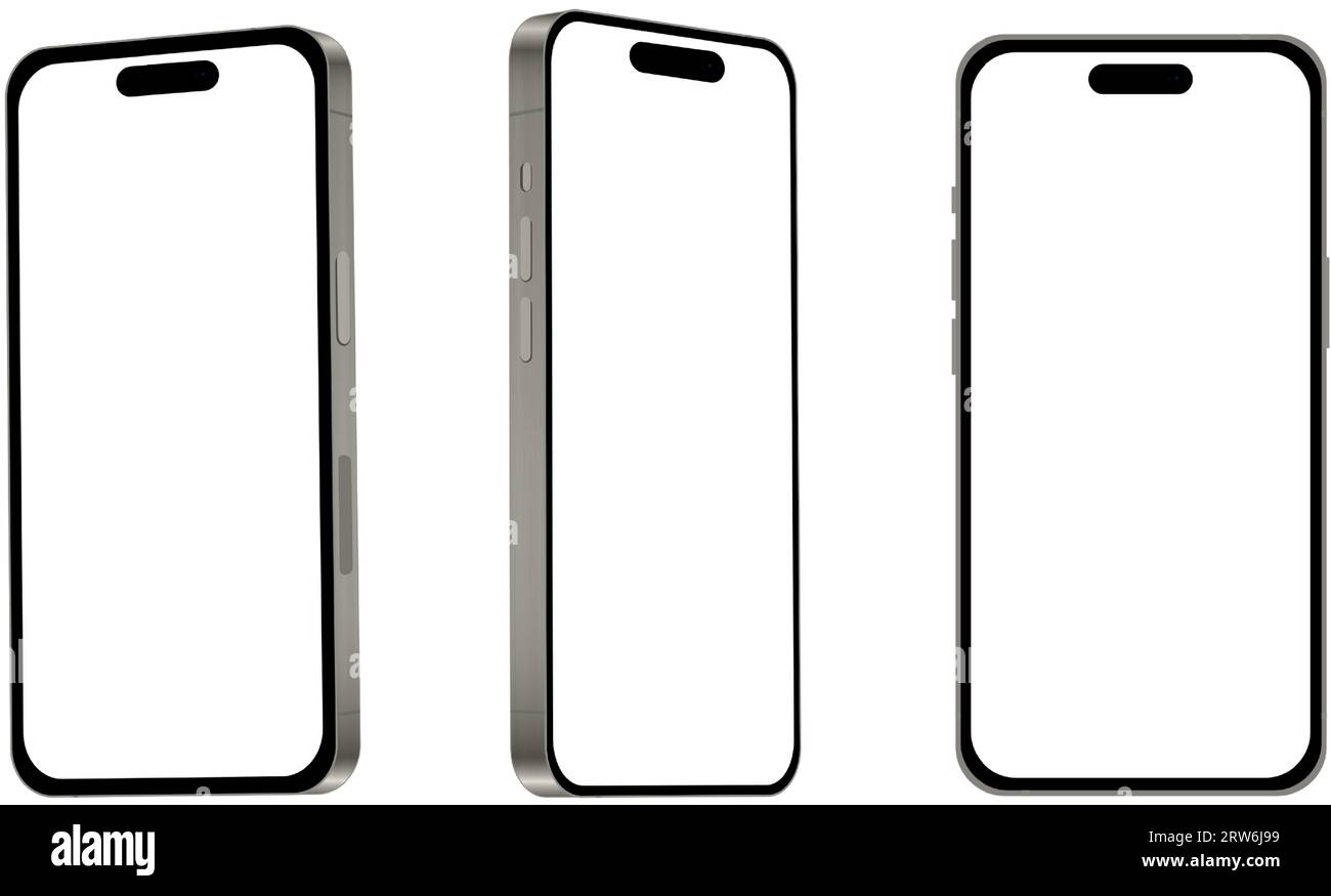 New blue TITANIUM smartphone model 15 PRO, mockup template on white ...