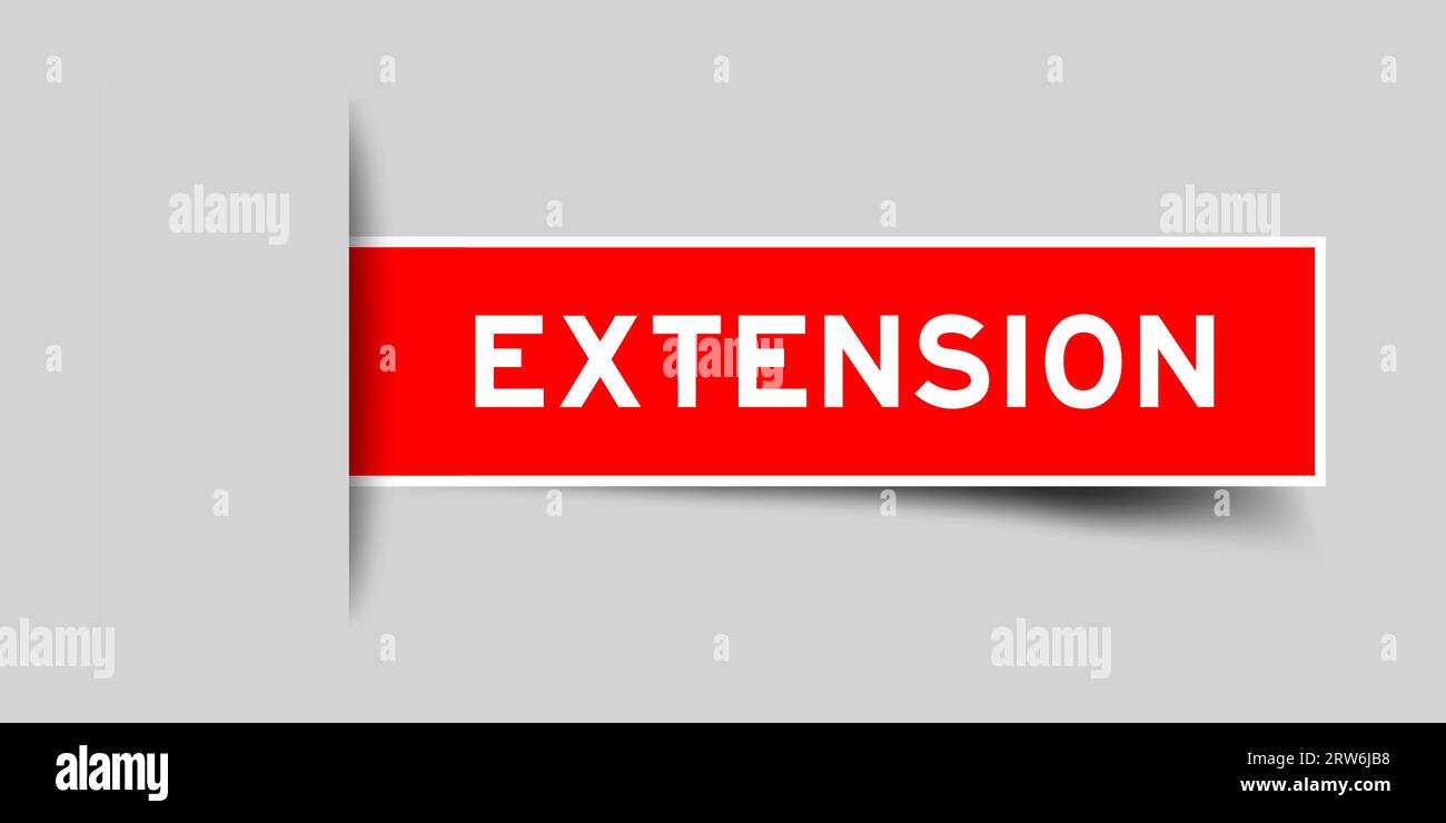 Red color square label sticker with word extension that inserted in ...