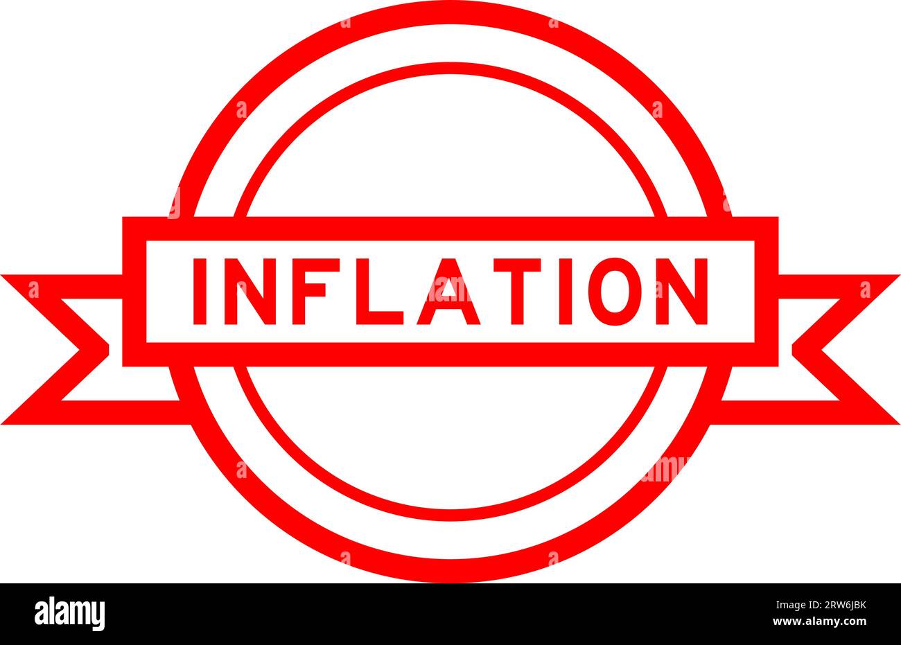 Vintage red color round label banner with word inflation on white ...