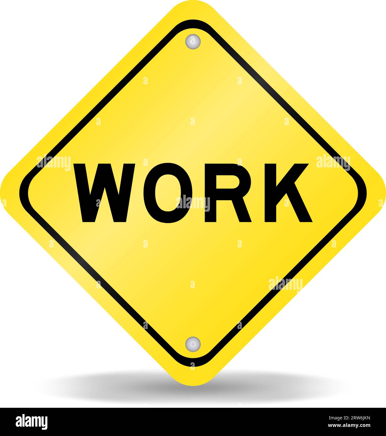 Yellow color transportation sign with word work on white background ...