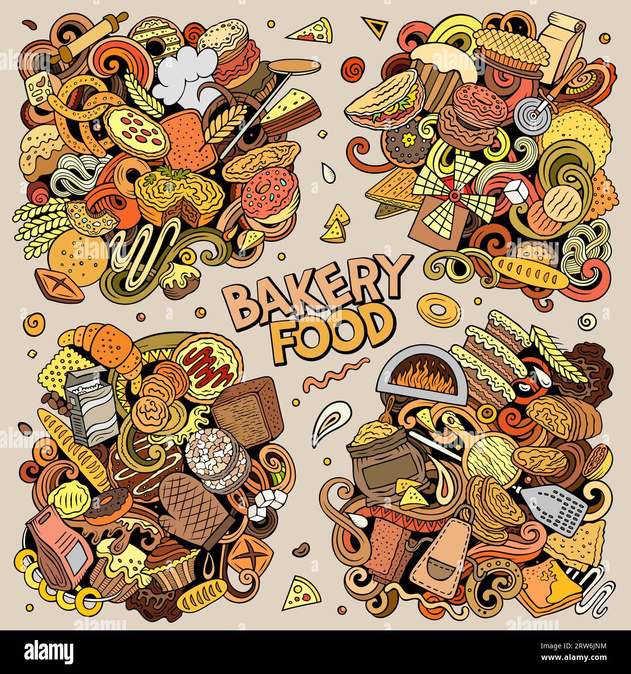 Bakery cartoon vector doodle designs set. Colorful detailed ...