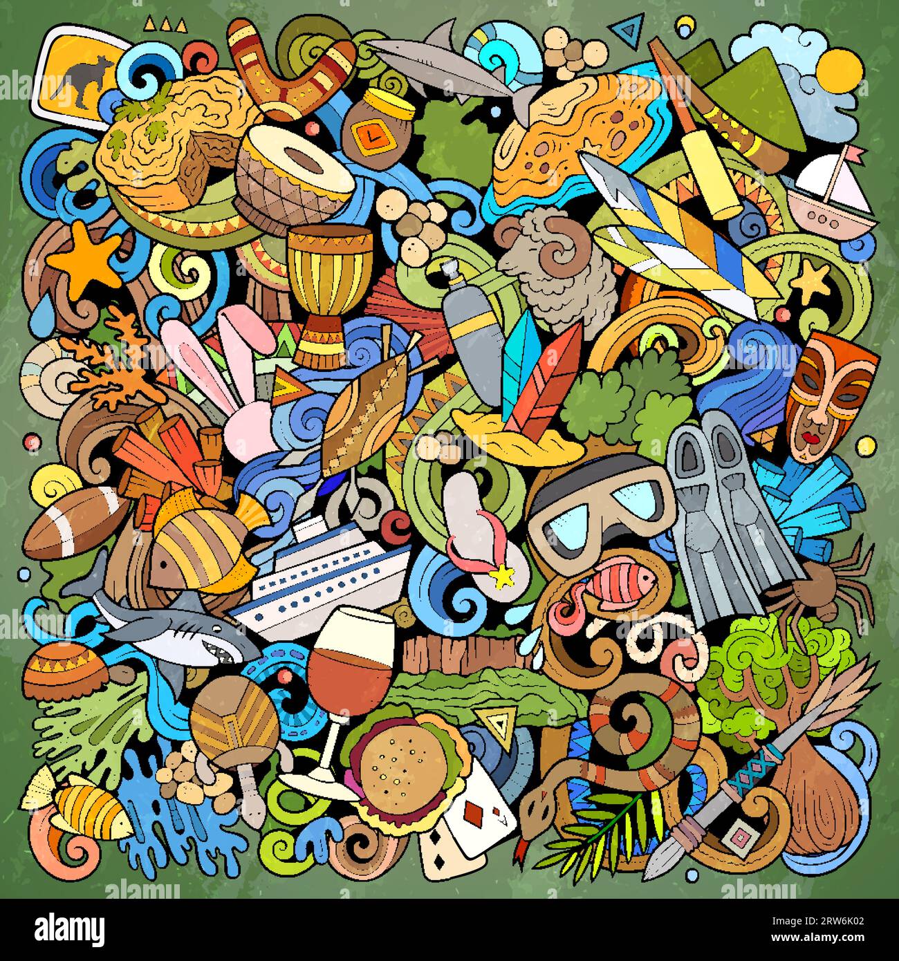 Australia cartoon doodle illustration. Funny Australian design ...