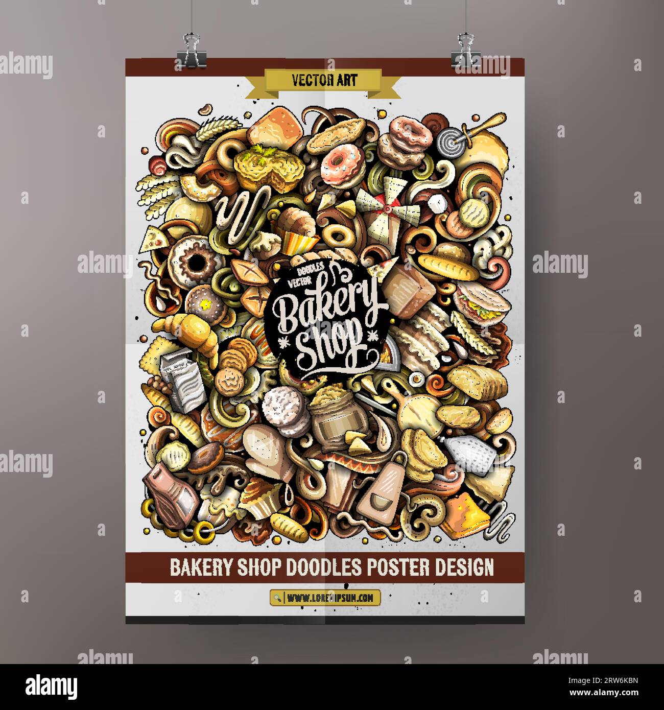 Cartoon vector doodle Bakery poster template. Corporate identity for ...