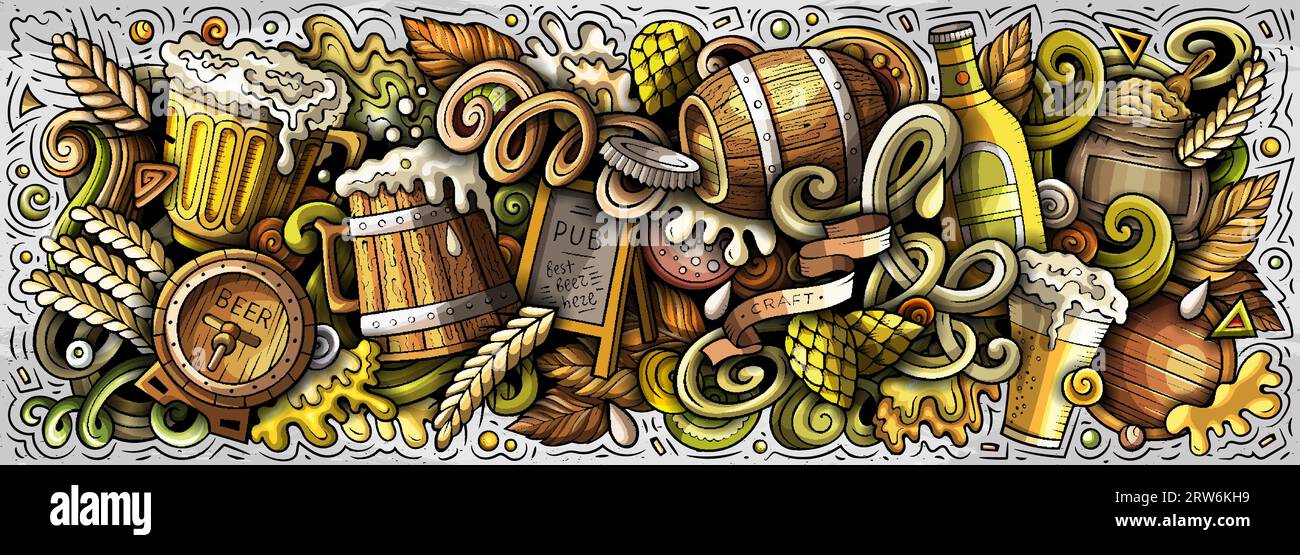 Cartoon vector Beer doodle illustration features a variety of ...
