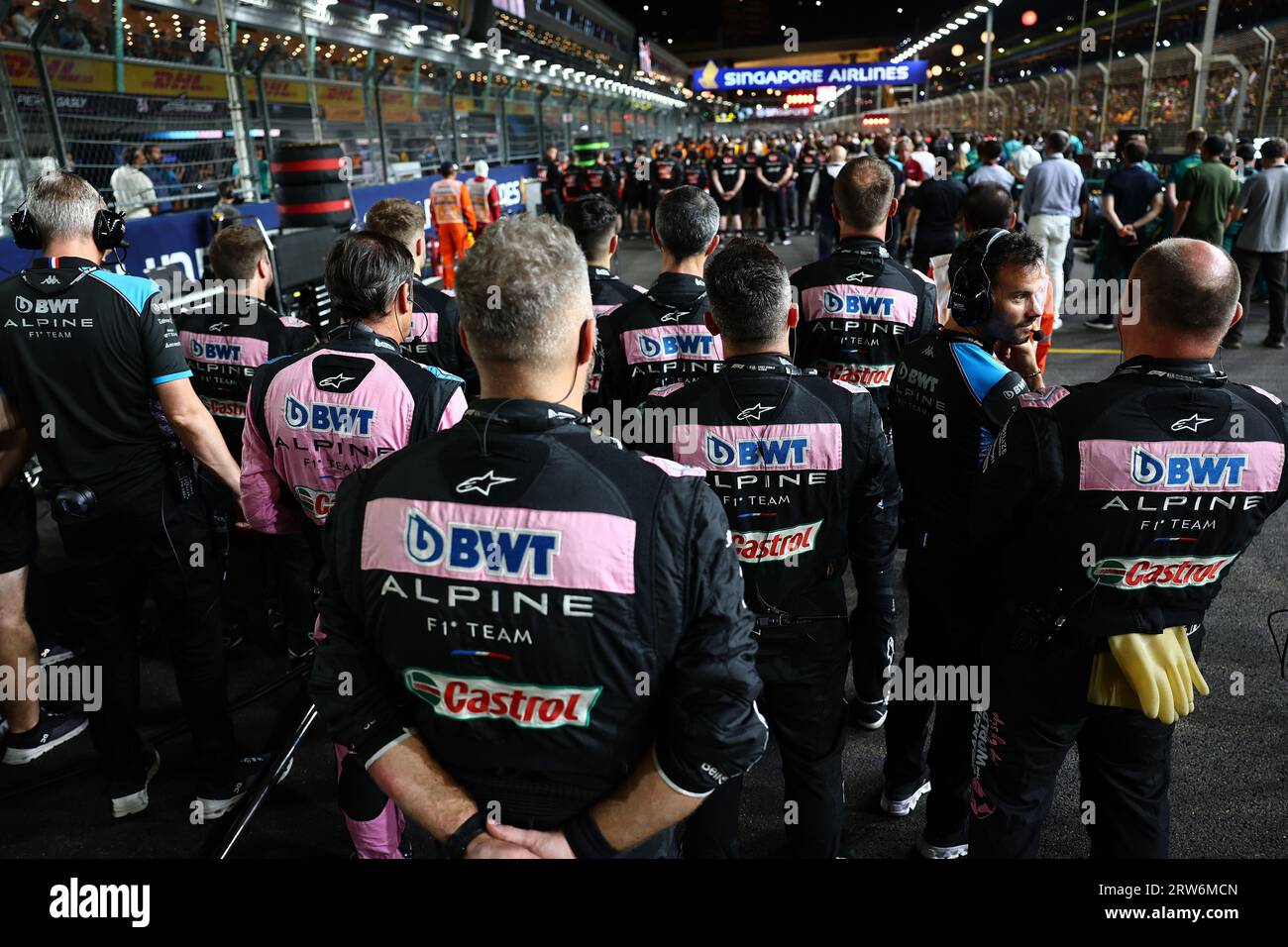 Singapore, Singapore. 17th Sep, 2023. Alpine F1 Team as the grid observes the national anthem ...