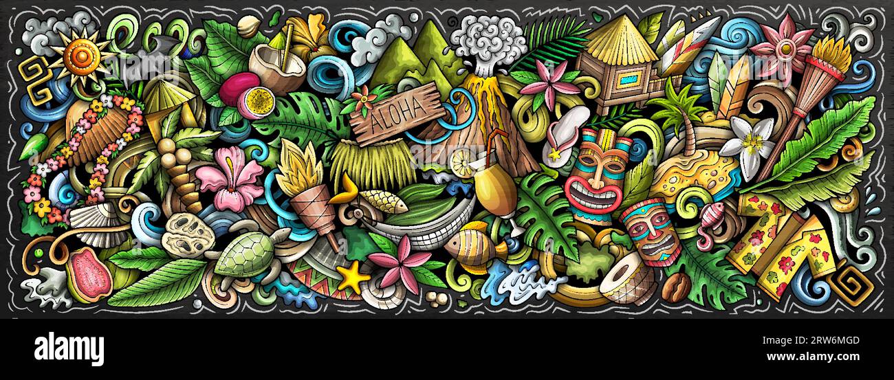 Hawaii doodle cartoon funny banner Stock Vector Image & Art - Alamy