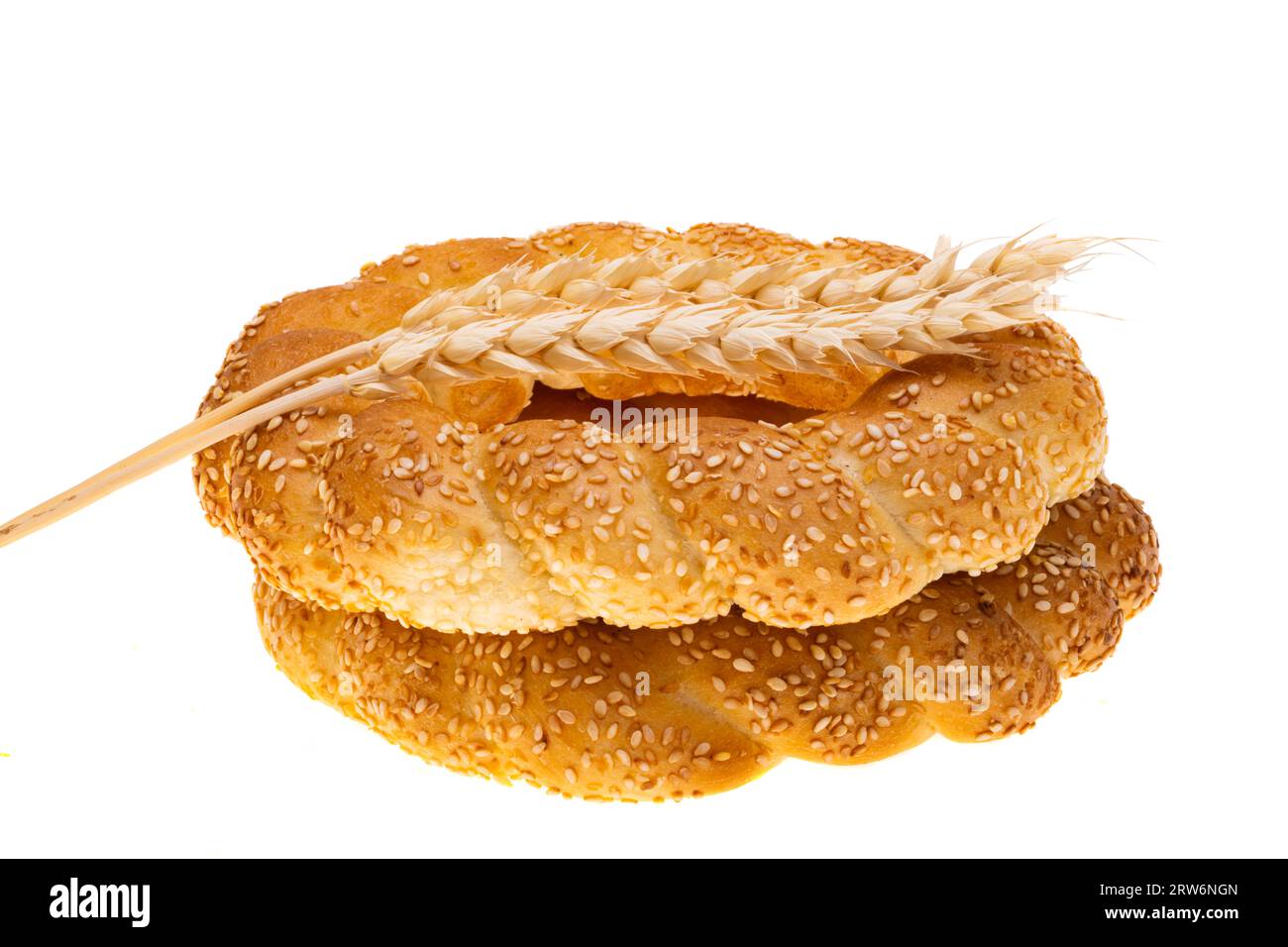 turkish bagel with ear of wheat isolated on white background Stock ...