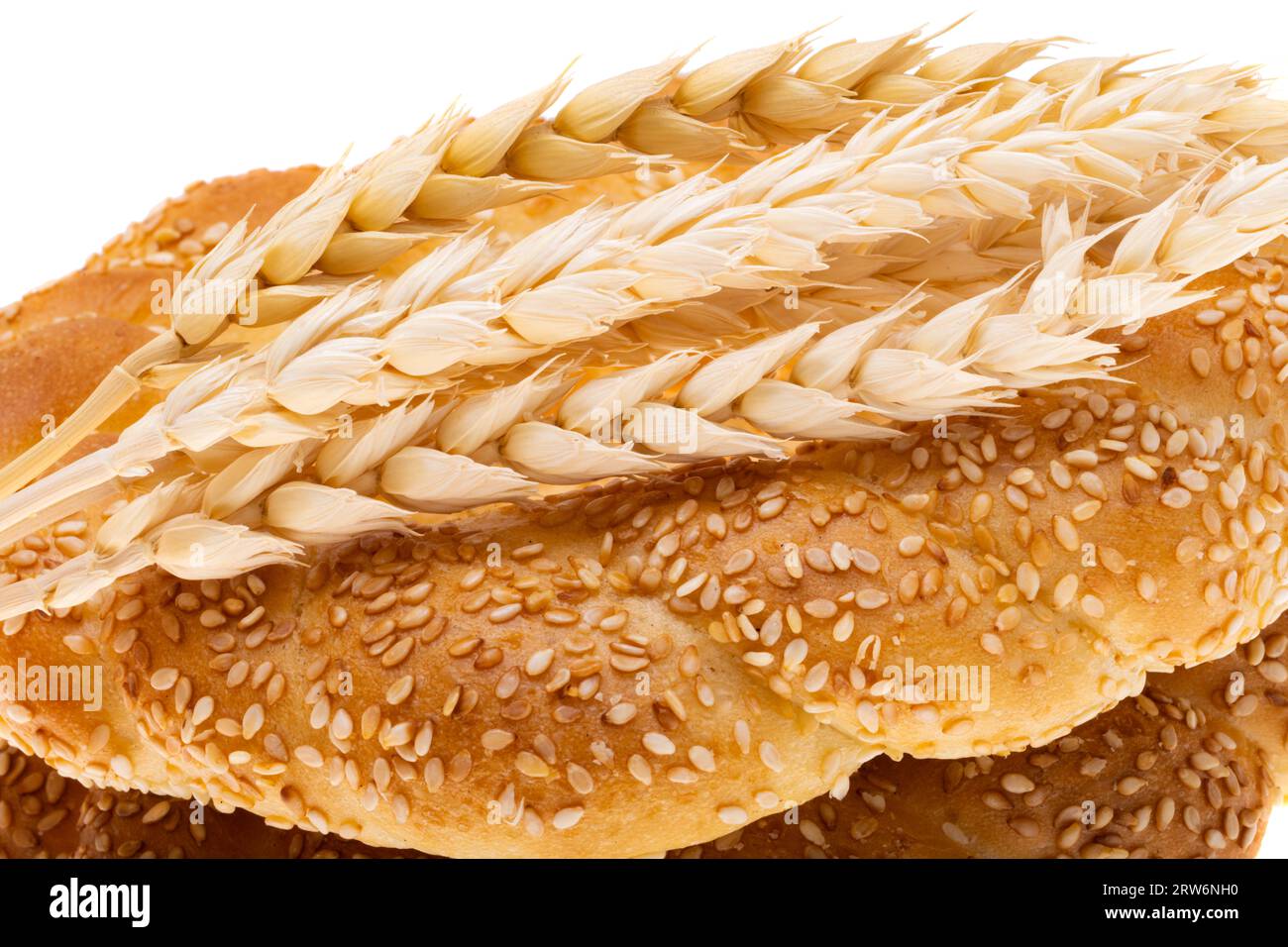 turkish bagel with ear of wheat isolated on white background Stock ...
