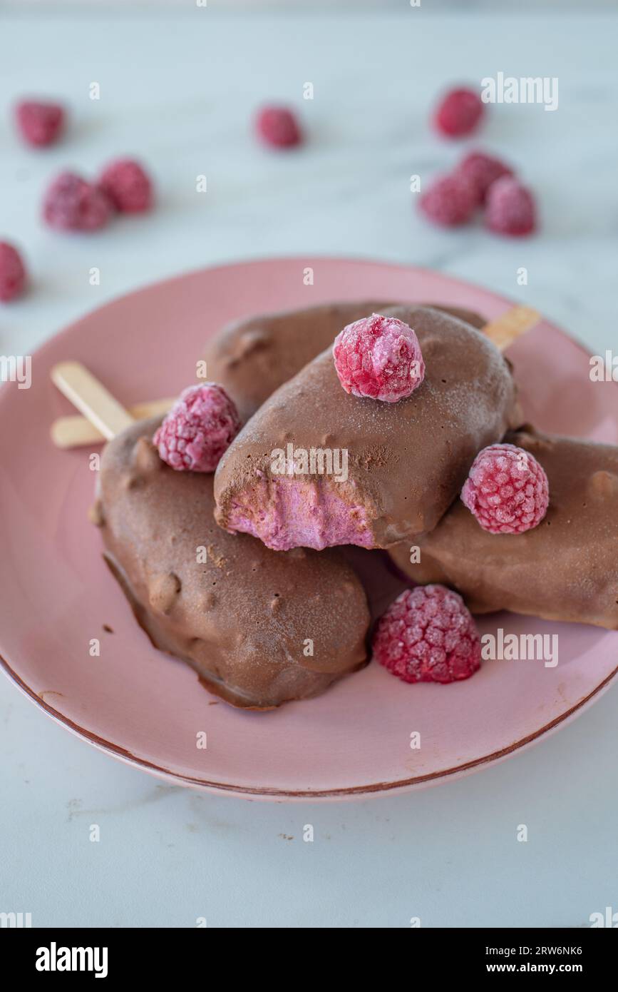 chocolate raspberry ice cream Stock Photo - Alamy