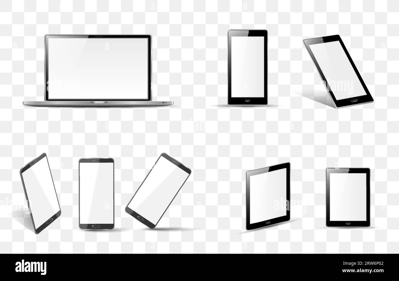smartphone, tablet and laptop set with blank screen saver isolated on ...