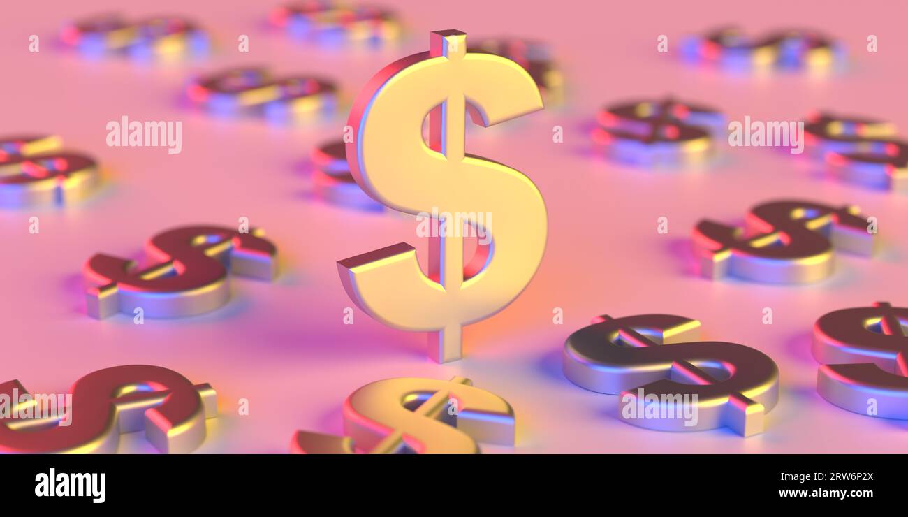 Metallic US Dollar currency symbol concept: Light reflecting vibrant ...