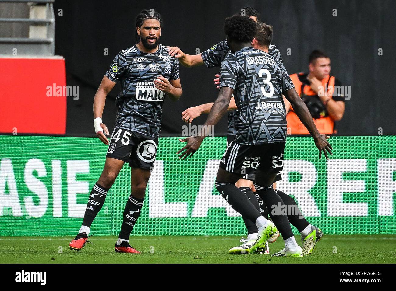 Reims, France. 17th Sep, 2023. Mahdi CAMARA of Brest celebrate his goal ...
