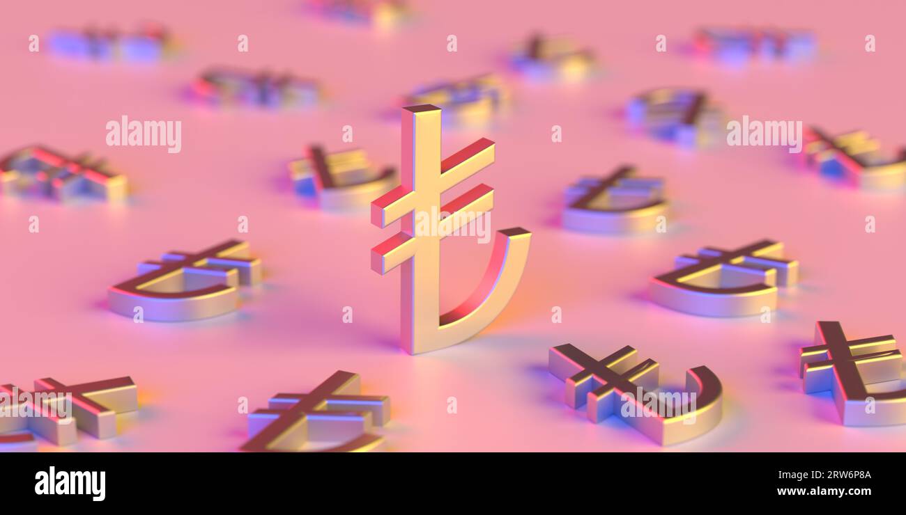 TL currency symbol concept: Turkish Lira icon on reflecting vibrant ...