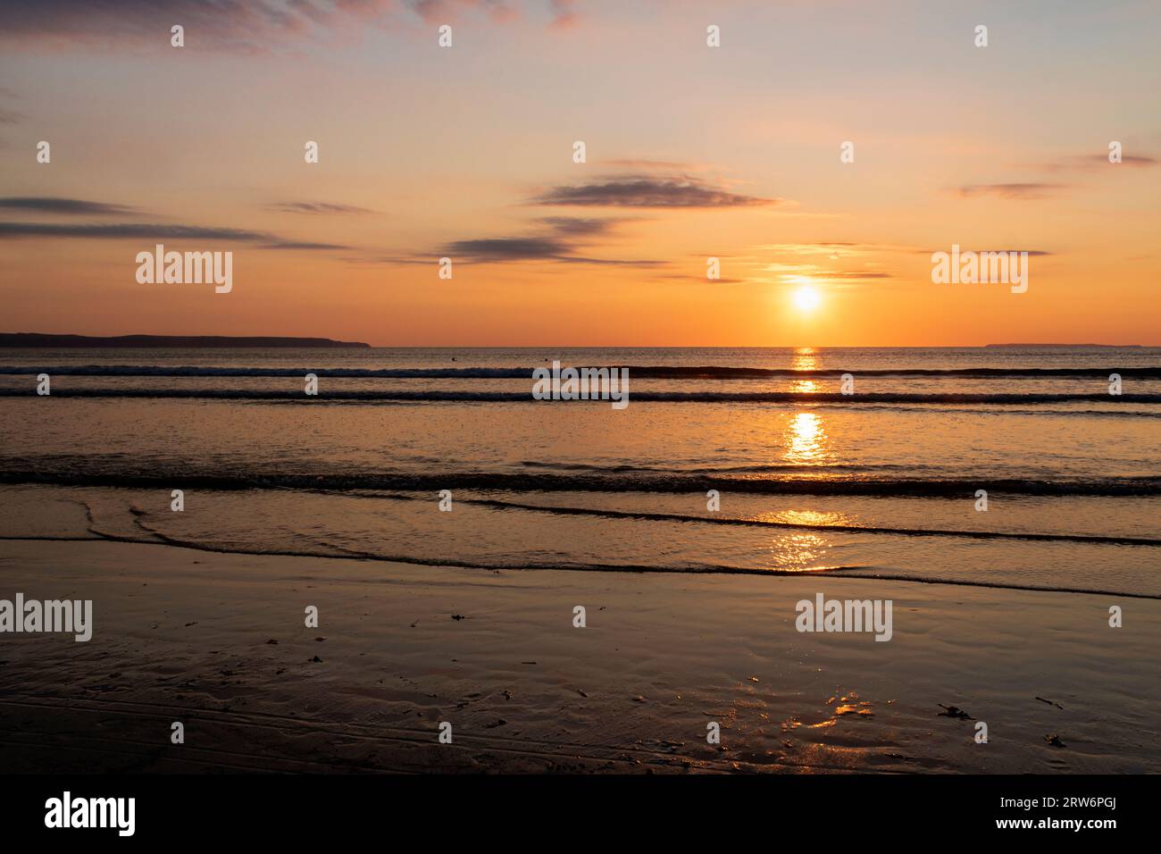 Golden Sunset Sea and Beach View With Reflections; Looking Over ...