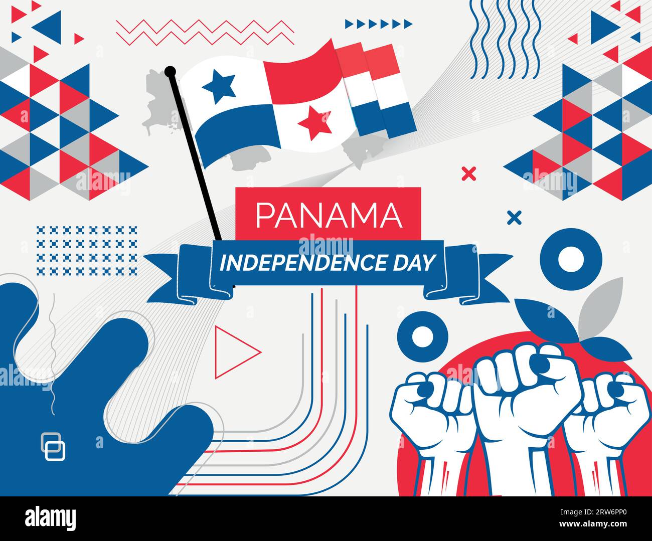 PANAMA Map and raised fists. National day or Independence day design ...