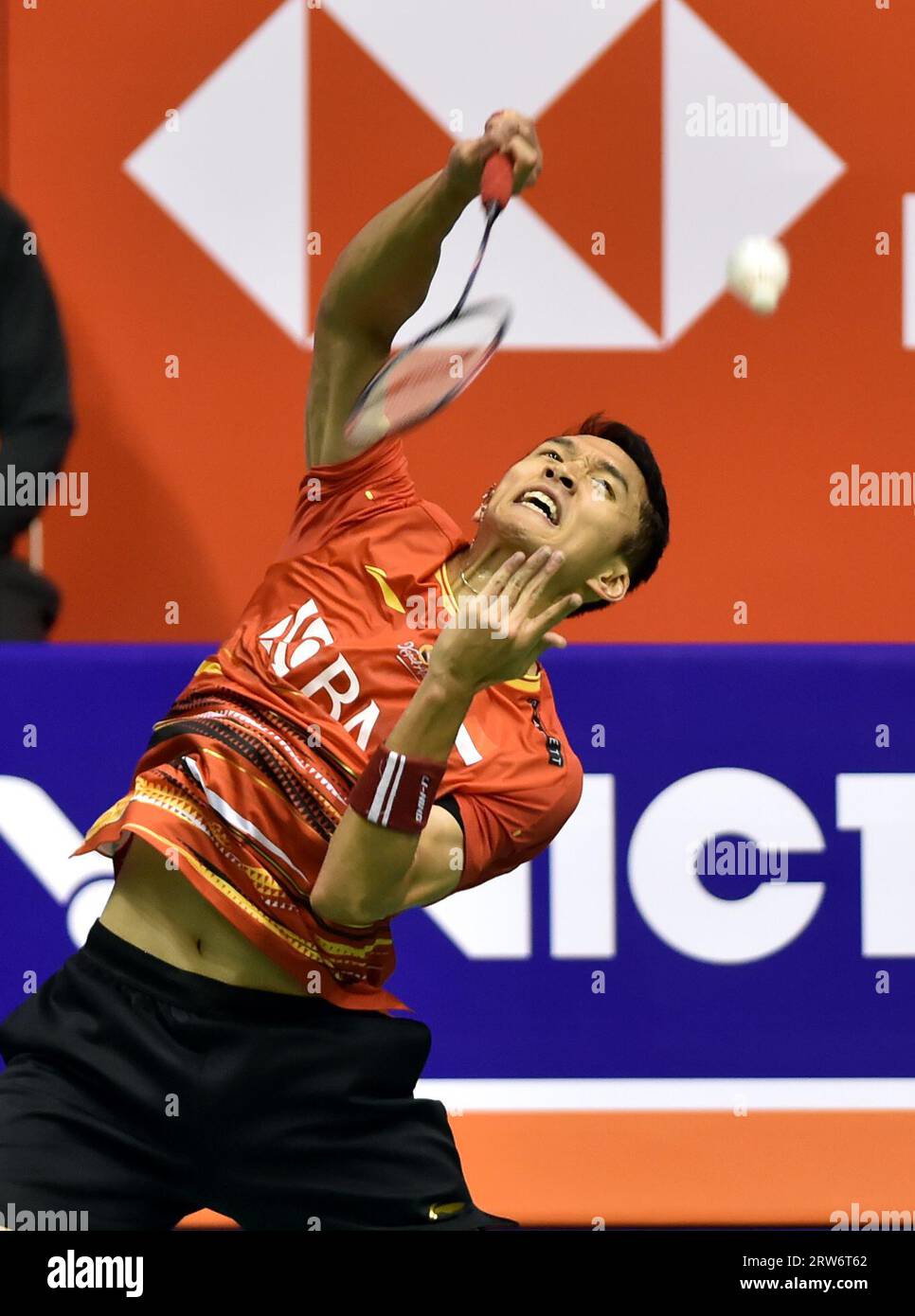 Hong Kong. 17th Sep, 2023. Jonatan Christie of Indonesia hits a return during the men's singles ...