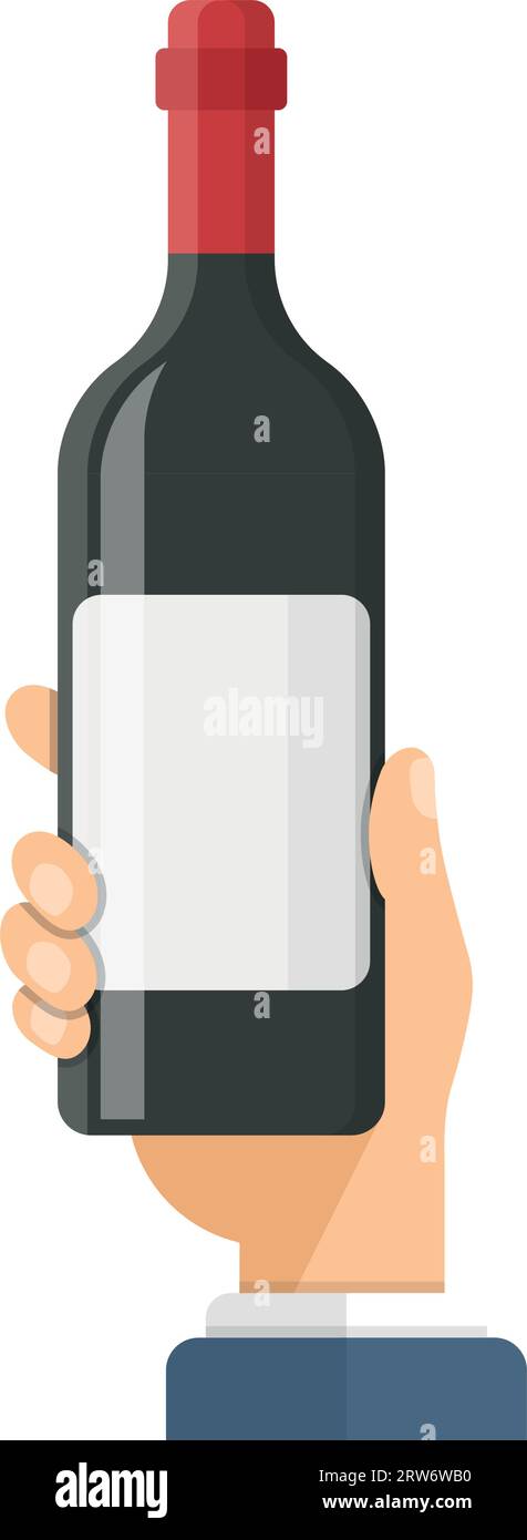 Hand holding wine bottle icon in flat style. Alcohol drink vector ...