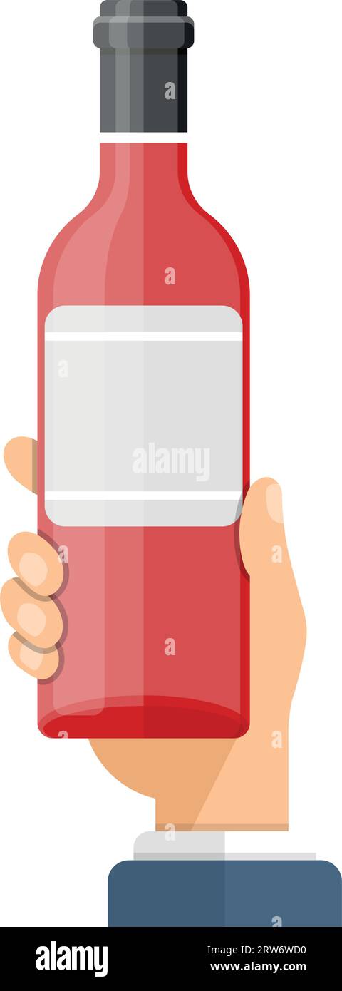 Hand holding wine bottle icon in flat style. Alcohol drink vector ...