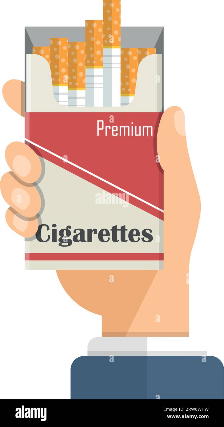 Hand holding packet of cigarettes icon in flat style. Smoking vector ...