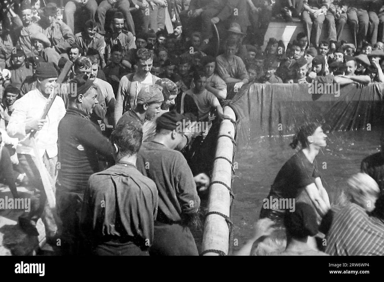 Troop ship 'crossing the line' ceremony, early 1900s Stock Photo - Alamy