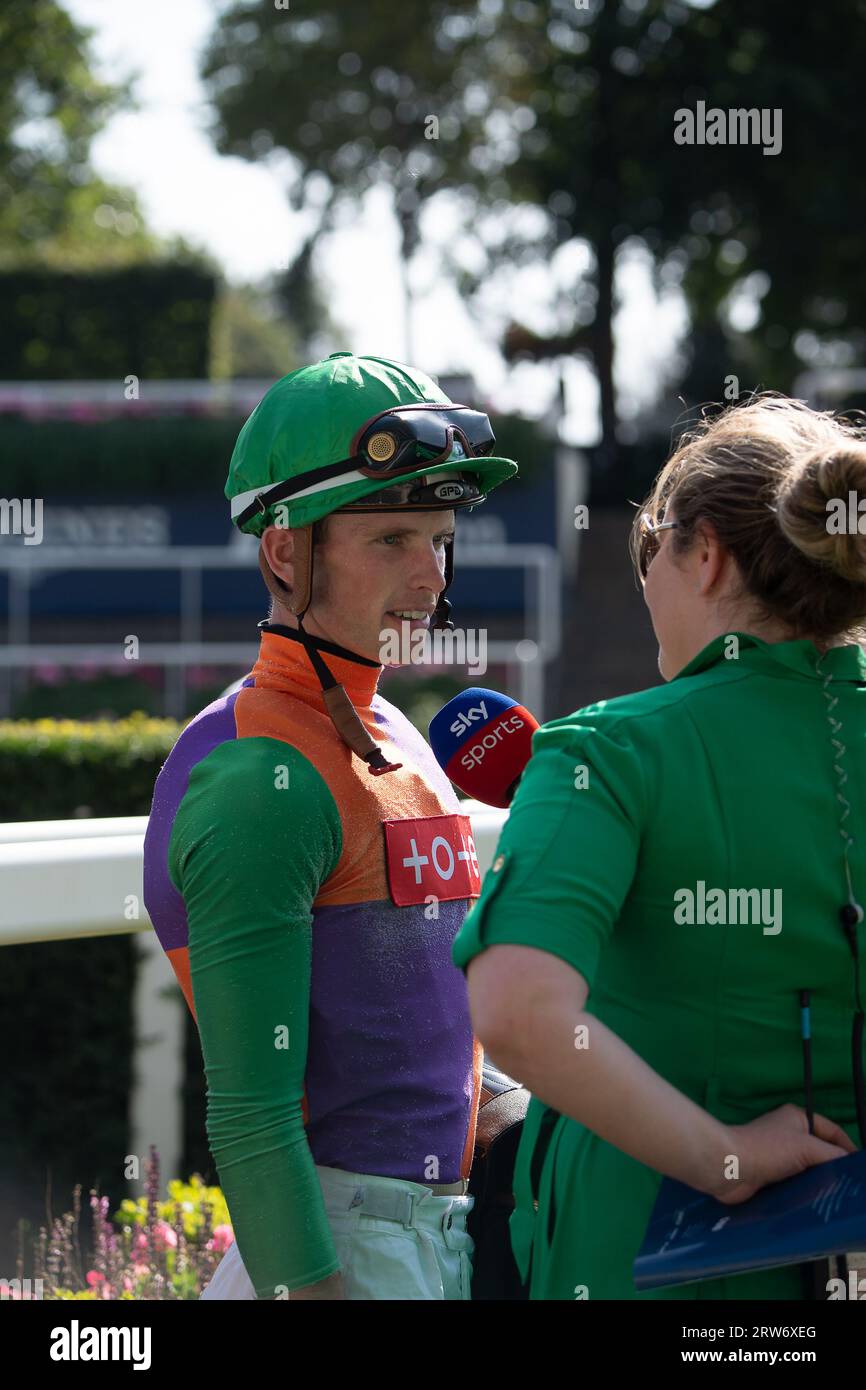 Ascot, Berkshire, UK. 9th September, 2023. Jockey Luke Catton winner of ...
