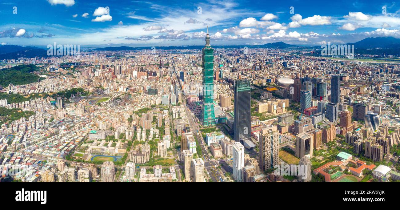 An aerial view of Taipei cityscape featuring modern skyscrapers and ...