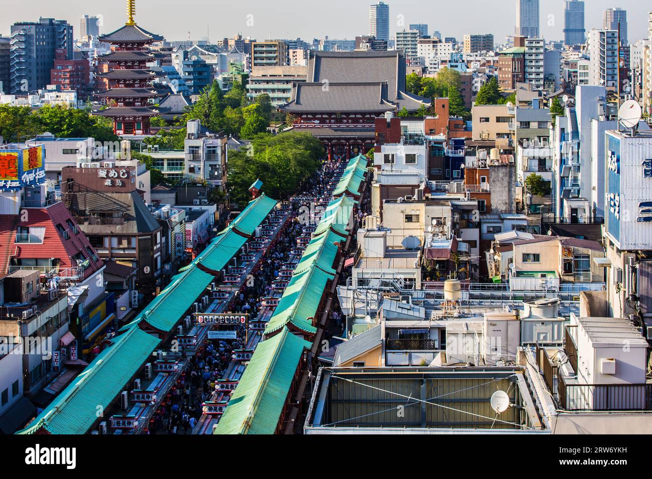 An aerial view of the Nakamise-Dori Street in Tokyo, Japan Stock Photo ...